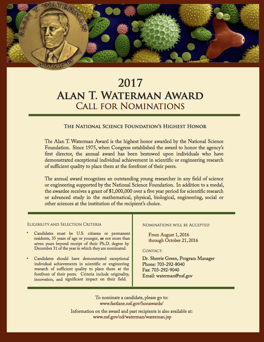 Let’s nominate folks for NSF’s Waterman award, including women | Small ...